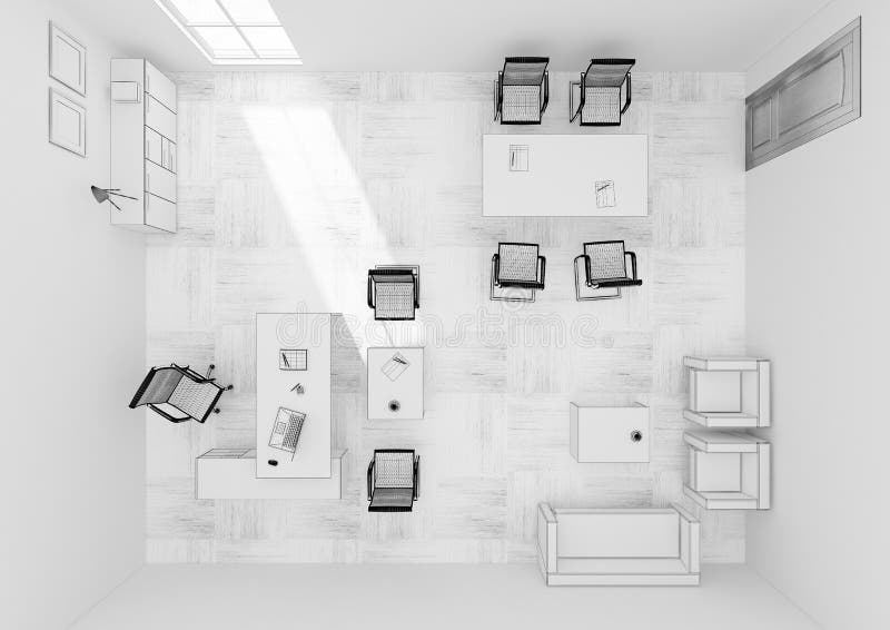 VIP Office Furniture Top View 3D Rendering Stock Illustration ...