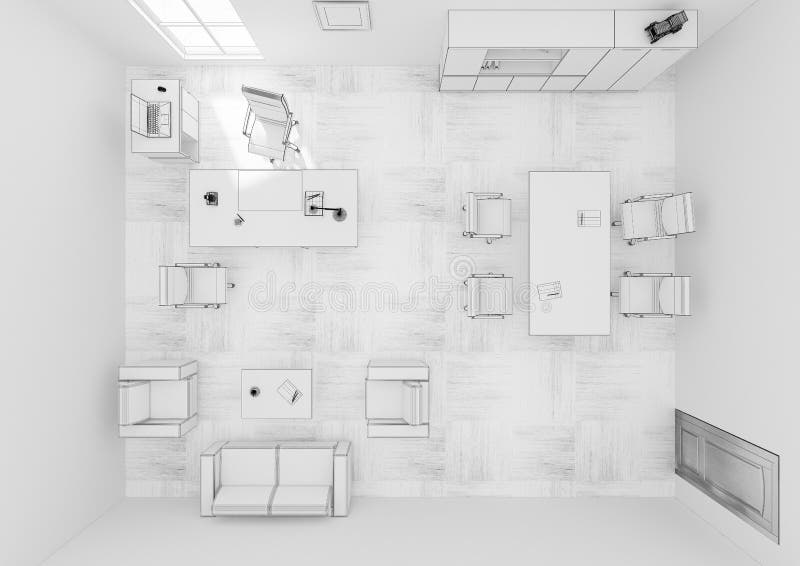 VIP Office Furniture Top View Grid 3D Rendering Stock Illustration ...