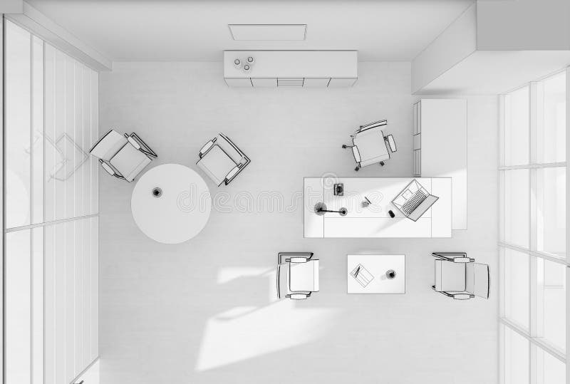 VIP Office Furniture Top View 3D Rendering Stock Illustration ...