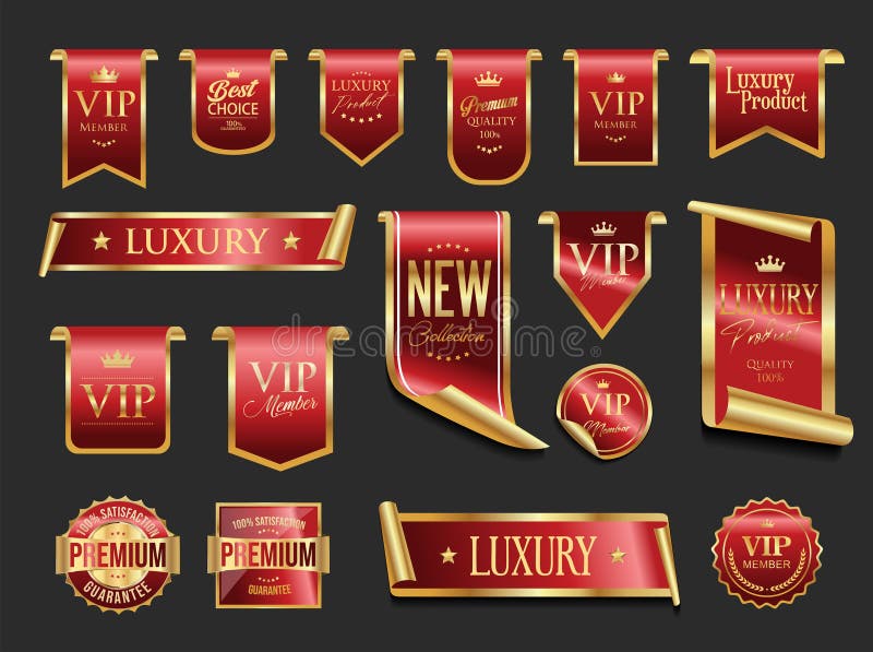 VIP and Premium Emblem Red and Gold Isolated on Gray Background Stock ...