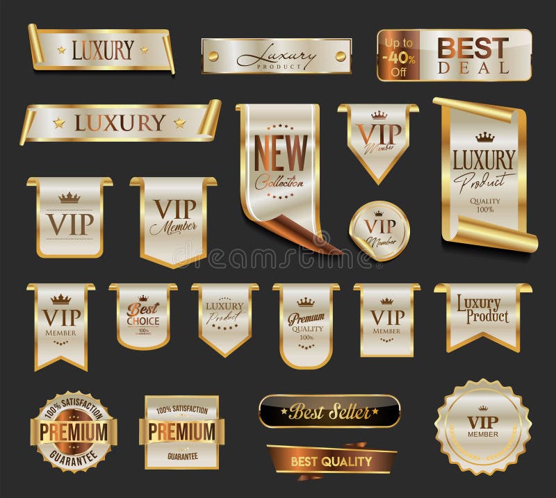 VIP and Premium Emblem Red and Gold Isolated on Gray Background Stock ...