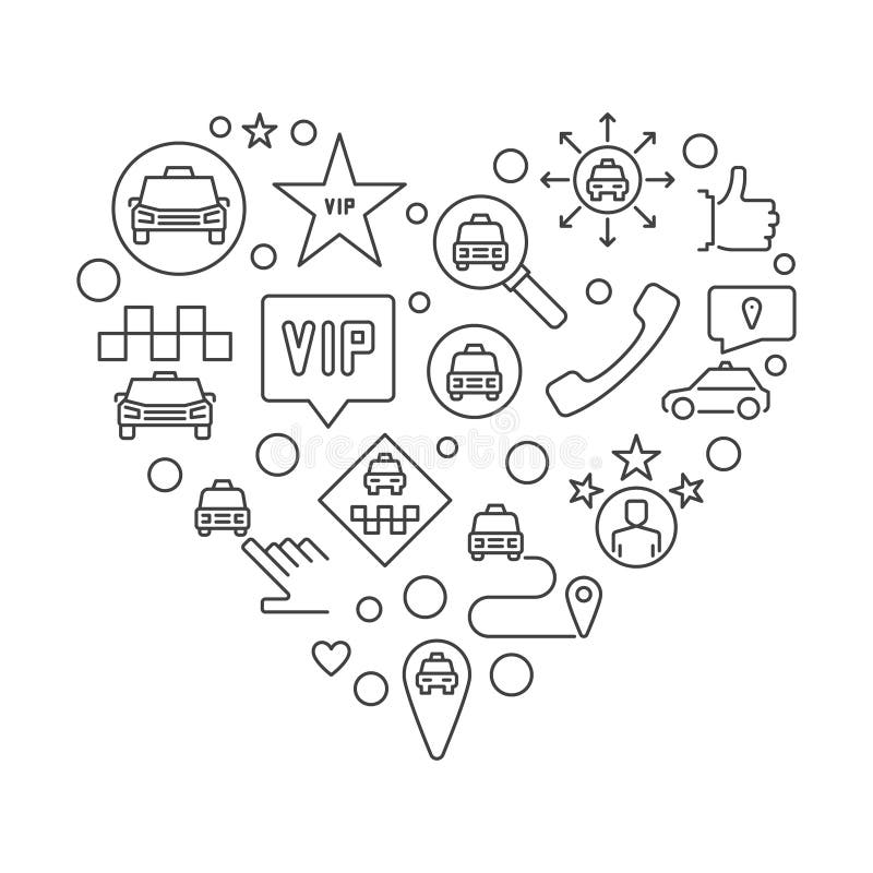 VIP Taxi Heart Vector Concept Linear Illustration Stock Vector ...