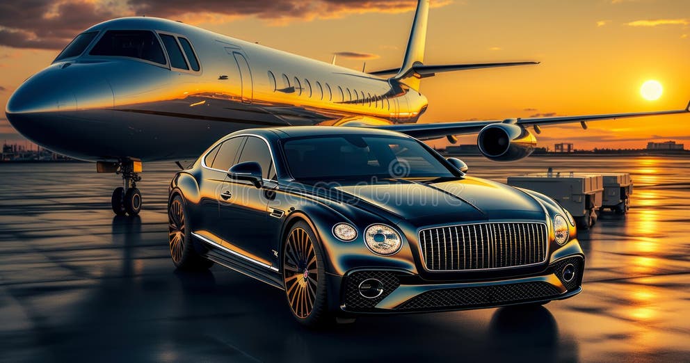 VIP Transportation Super Car and Private Jet Stock Illustration ...