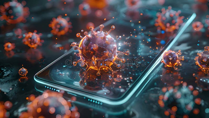 Viral Contamination Concept Showing Pathogens on Smartphone Surface ...
