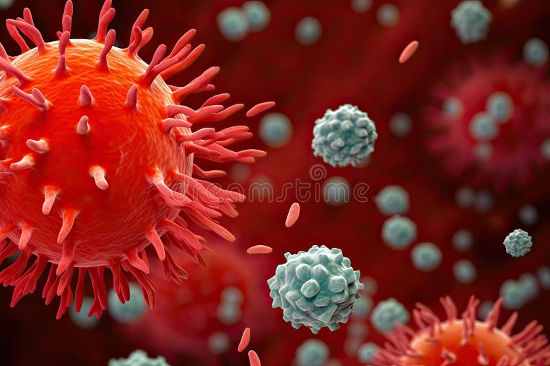 Viral Infection Concept, 3D Render of Viruses Attacking Cellular Hosts ...