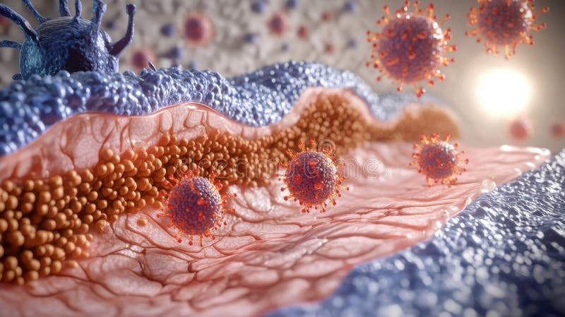 Viral Infection of Human Cells Microscopic Illustration Stock Photo ...