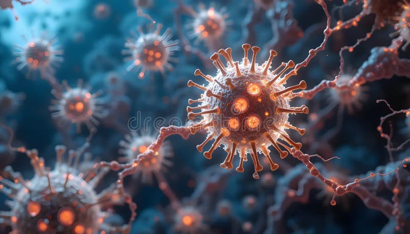 Viral Infection Microscopic View Stock Illustration - Illustration of ...