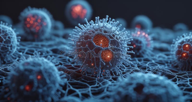 Viral Network - a Close-up View of a Virus with a Glowing Core ...