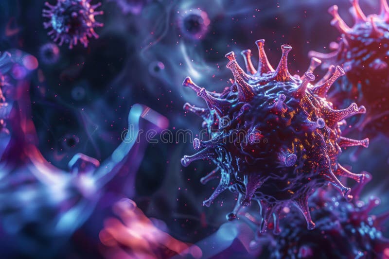 Viral Particles Attaching To Surface of Human Cells Stock Image - Image ...