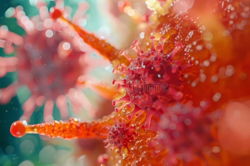 Viral Particles Attaching To Surface of Human Cells Stock Image - Image ...