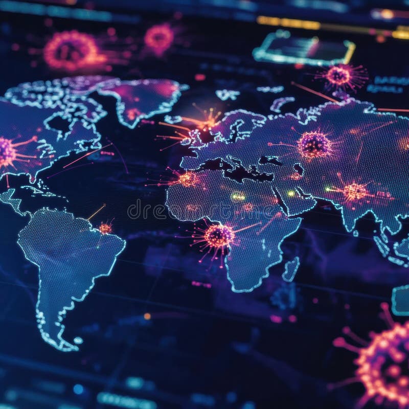World Map Illustrating Zones of Viral Spread with Data Visualization ...
