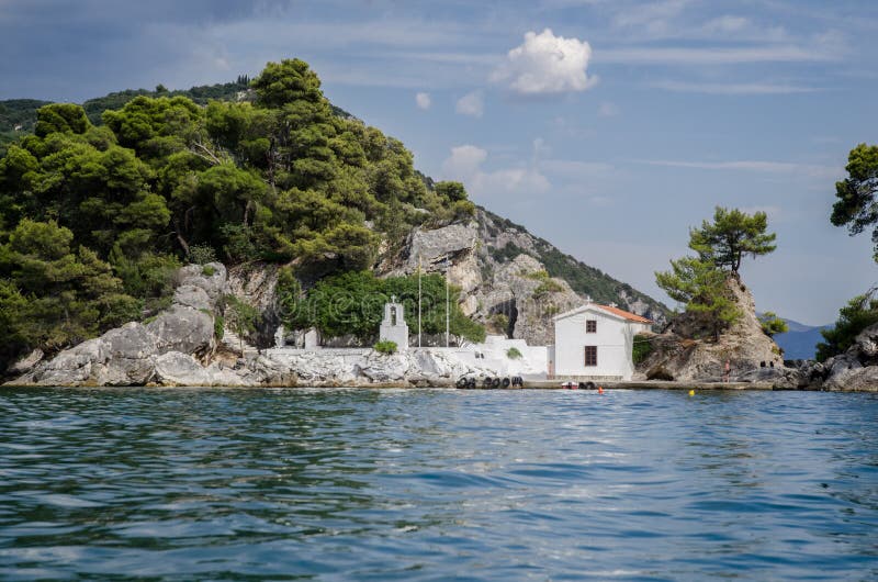 Virgin Mary Chapel on Island in Parga Stock Photo - Image of ionian ...
