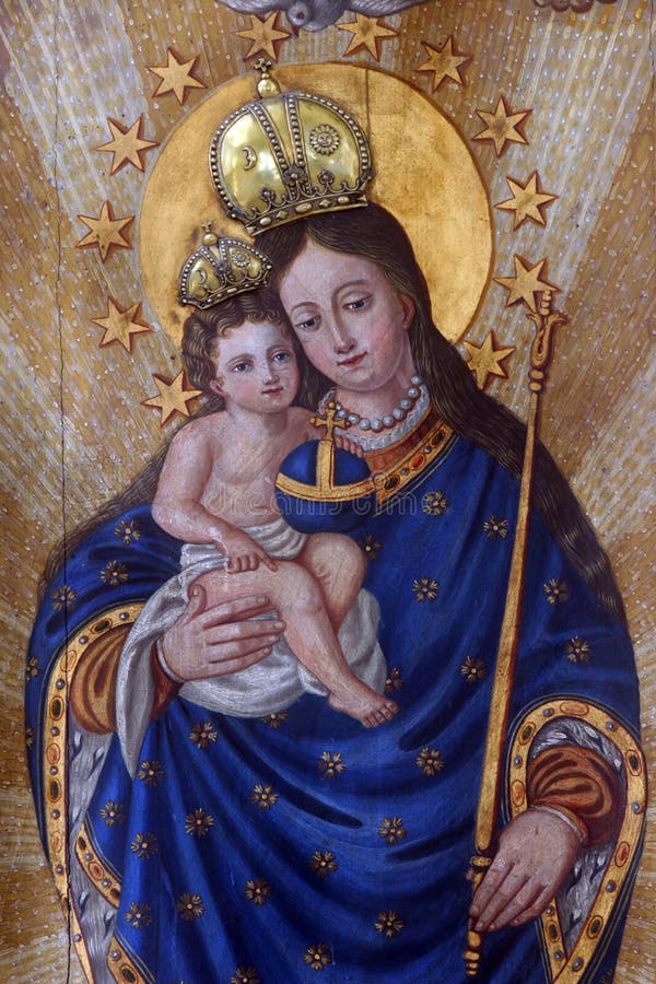 Virgin Mary com bebê Jesus foto de stock. Imagem de cuidado - 90516696