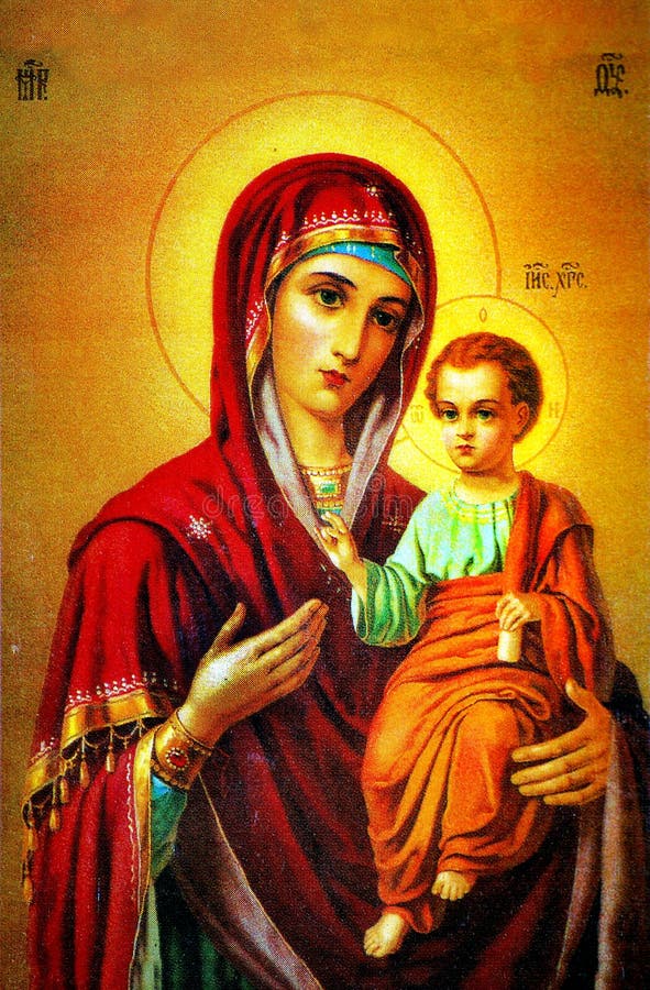 Virgin Mary with Jesus Icon Stock Illustration - Illustration of love ...