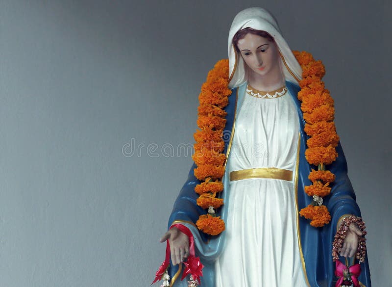 Virgin Mary Statue in Little Light Stock Photo - Image of beautiful ...