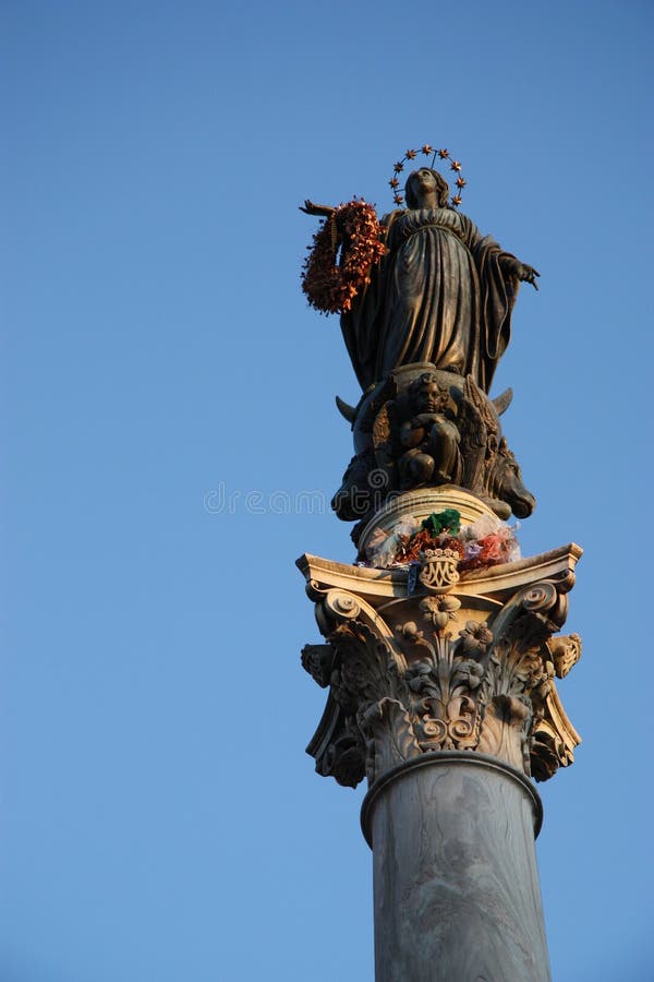 Virgin Mary on Top at Piazza Di Spagna in Rome Italy Stock Photo ...