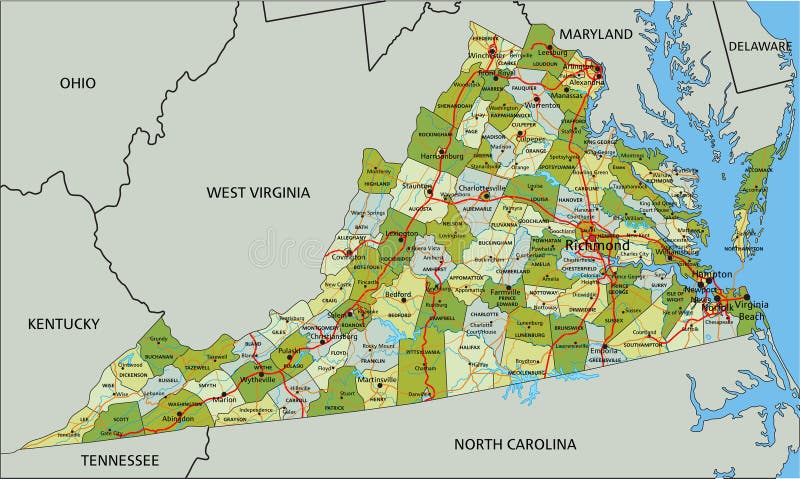 Detailed Editable Political Map with Separated Layers. Virginia Stock ...