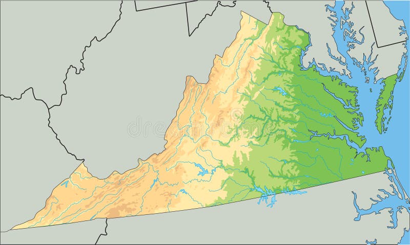 Detailed Virginia Physical Map. Stock Vector - Illustration of ...