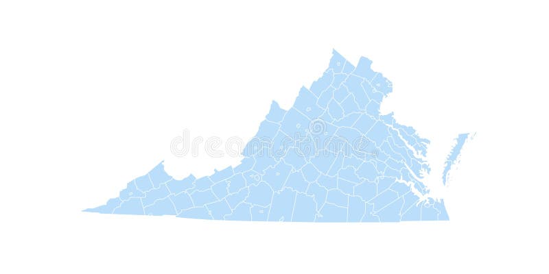 Virginia Administrative Map. Counties Map of Virginia with Color, Blank ...