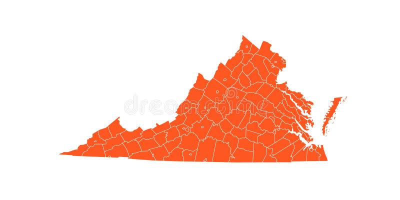 Virginia Administrative Map. Counties Map of Virginia with Color, Blank ...