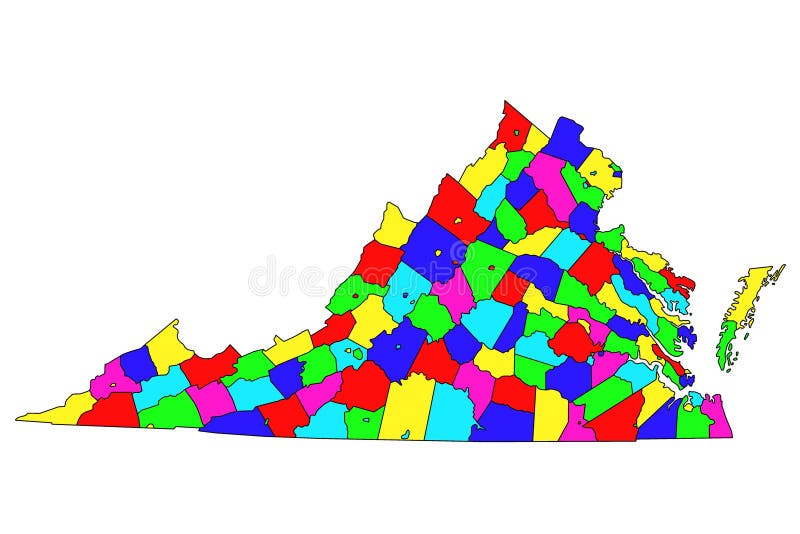 Virginia Administrative Map. Counties Map of Virginia with Color, Blank ...