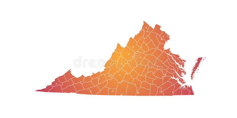 Virginia Administrative Map. Counties Map of Virginia with Color, Blank ...