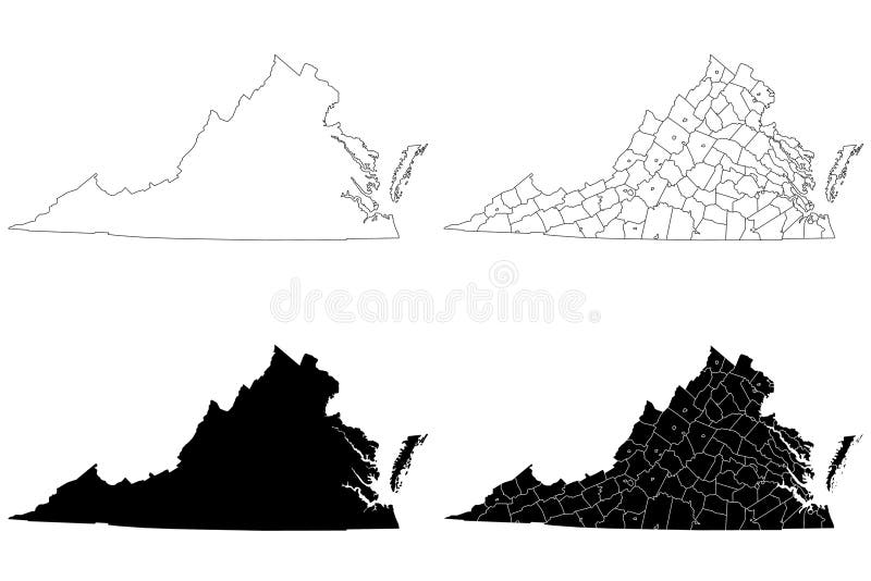 Virginia Administrative Map, Virginia Outline and Counties State Map ...