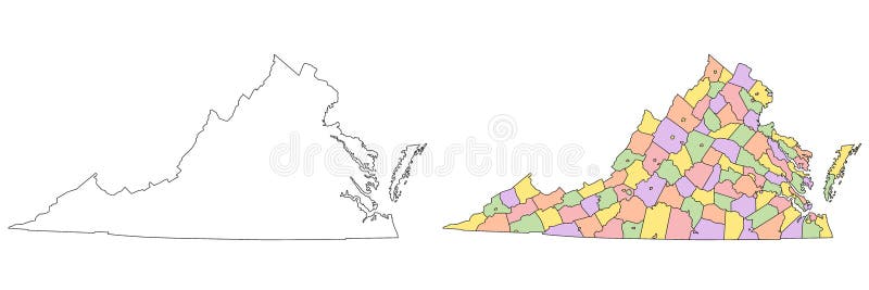 Virginia Administrative Map, Virginia Outline and Counties State Map ...