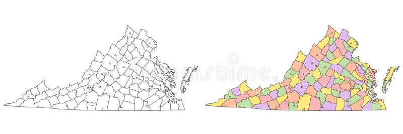 Virginia Administrative Map, Virginia Outline and Counties State Map ...