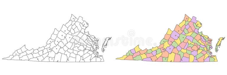 Virginia Administrative Map, Virginia Outline and Counties State Map ...
