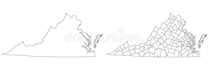 Virginia Administrative Map, Virginia Outline and Counties State Map ...