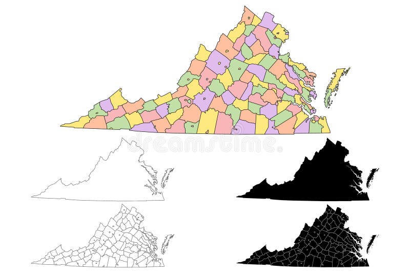 Virginia Administrative Map, Virginia Outline and Counties State Map ...