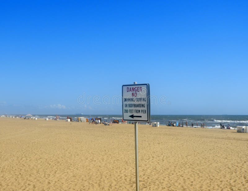 Virginia Beach Swimming Danger Sign Under Blue Summer Sky Editorial ...