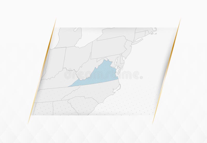 Virginia Map in Blue with Gold Framed Accents. Modern Vector Map of ...
