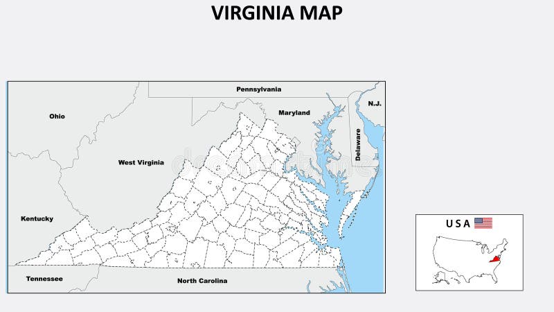 Virginia Map. Political Map of Virginia with Boundaries in Outline ...