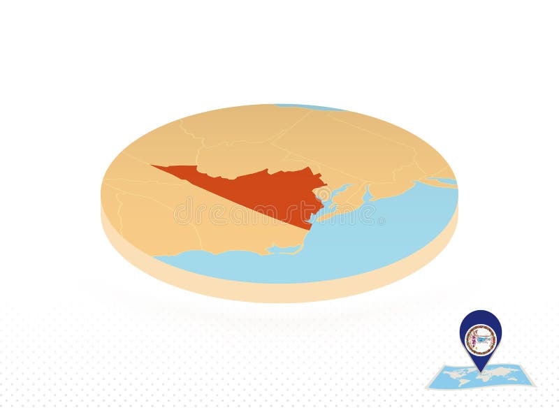 Virginia State Map Designed in Isometric Style, Orange Circle Map Stock ...