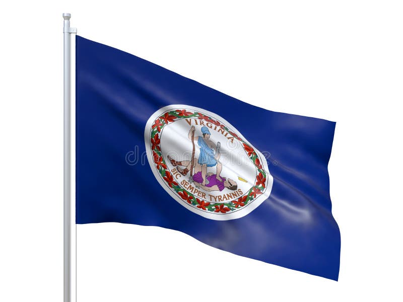 Virginia U.S. State Flag Waving on White Background, Close Up, Isolated ...