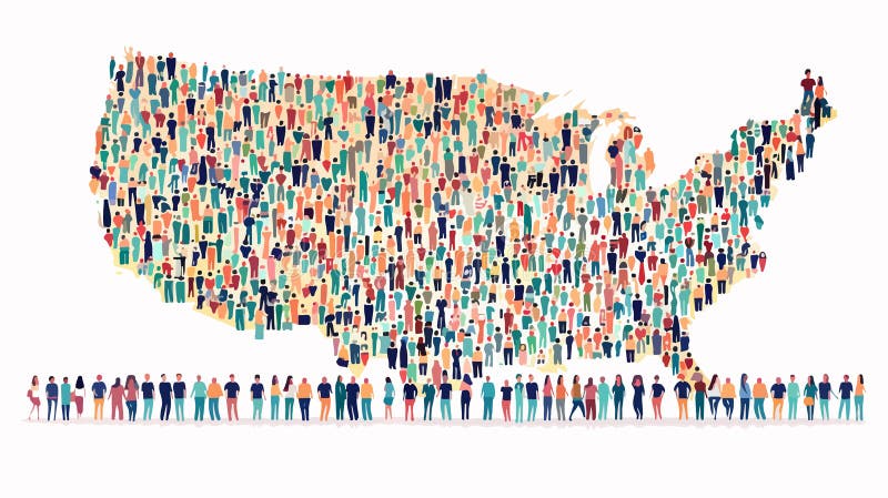 Virginia US State Population Map, with a Large Group of Realistic ...