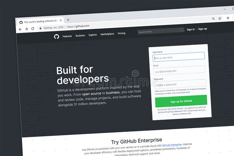 GitHub website homepage. editorial photo. Image of public - 131264931