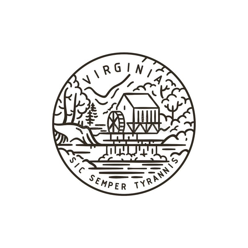 Virginia. Water mill. stock vector. Illustration of emblem - 99959490