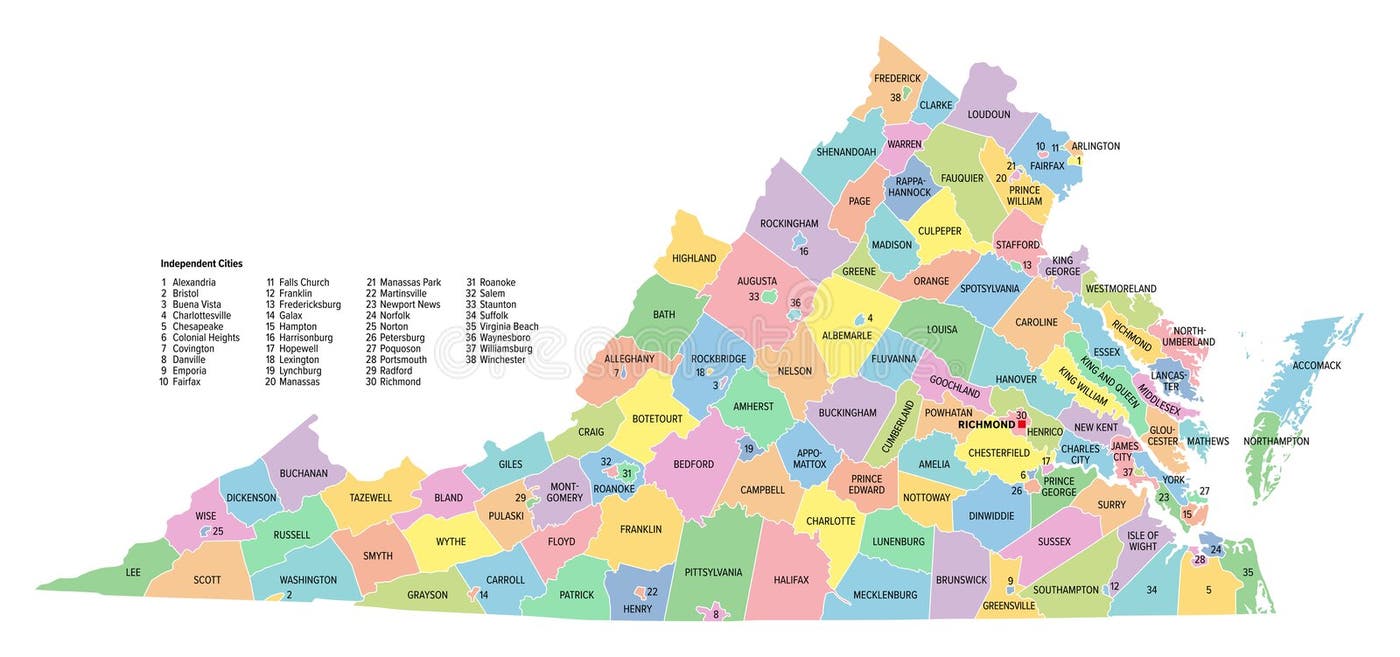 Virginia Counties Map Stock Illustrations – 1,200 Virginia Counties Map ...