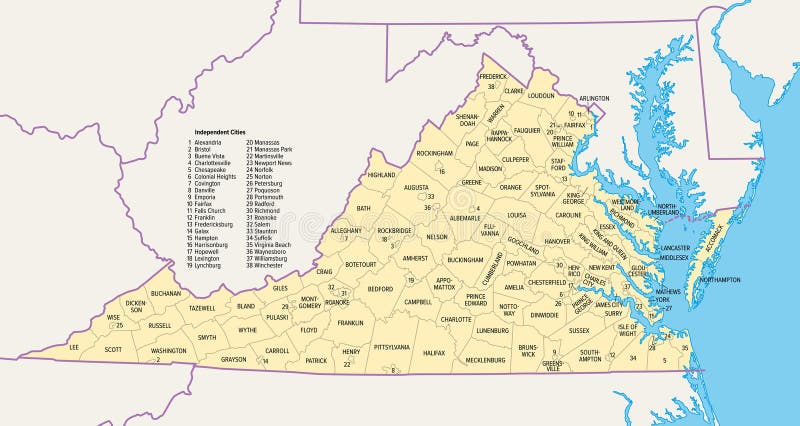 U.S. State Virginia Counties and Independent Cities, Political Map ...