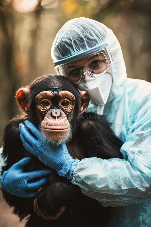 A Virologist Holds a Monkey in His Hands. Selective Focus Stock Image ...