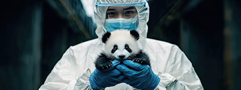 A Virologist Holds a Panda in His Hands. Selective Focus Stock Image ...