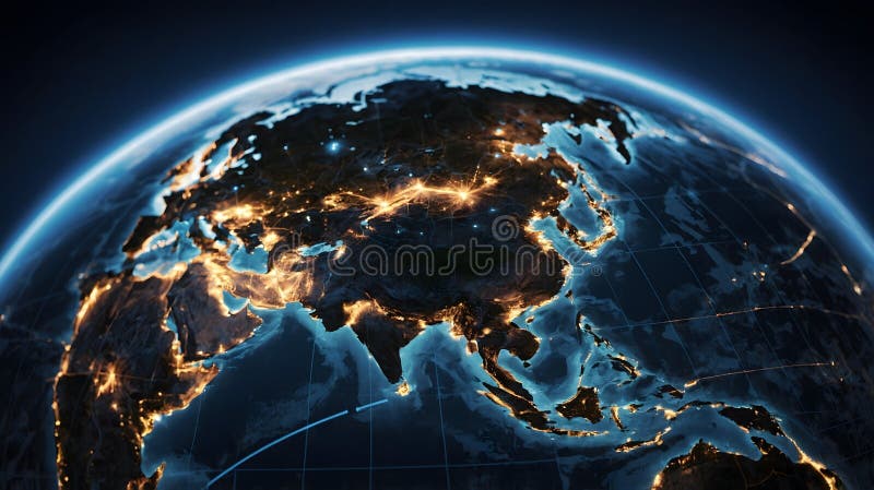 Virtual 3D Globe Map with Interactive Routes and Global Landmarks Stock ...