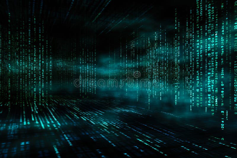 Virtual Abstract Digital Binary Code Background. Walls Made of Screen Monitors. Big Data Concept ...