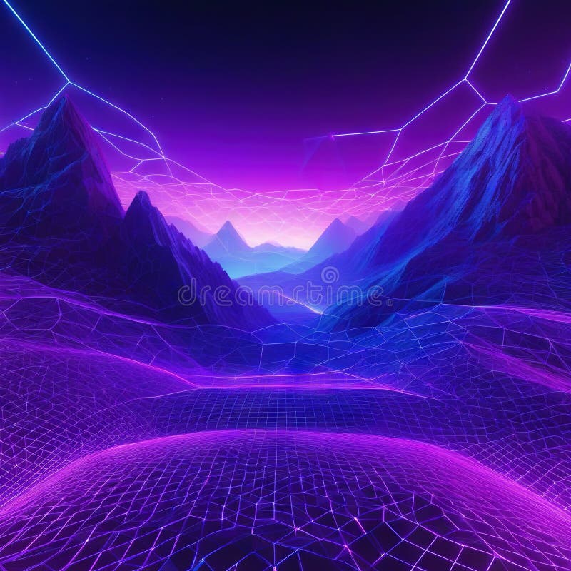 Virtual Abstract Virtual Reality Violet Cyber Space Landscape with ...