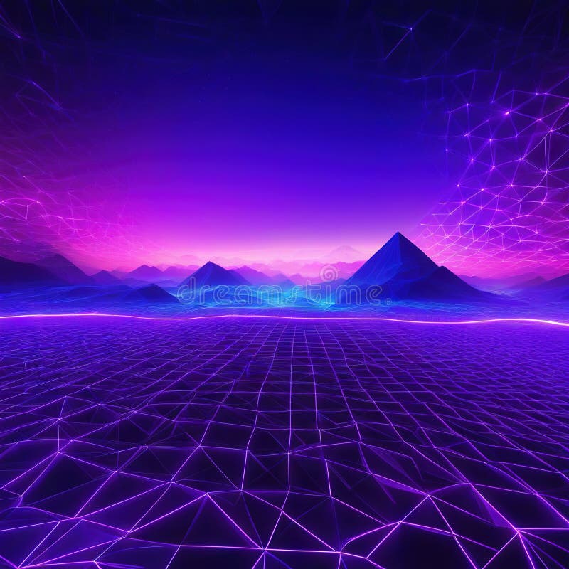 Virtual Abstract Virtual Reality Violet Cyber Space Landscape with ...