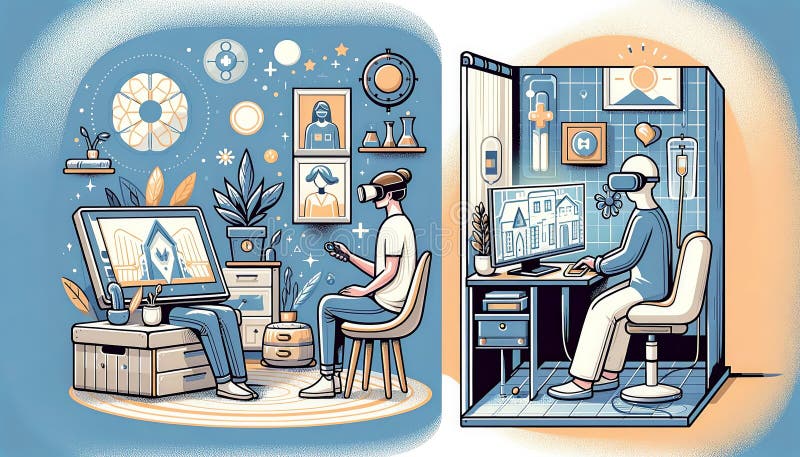 Virtual Access Anywhere Therapy with VR Stock Illustration ...