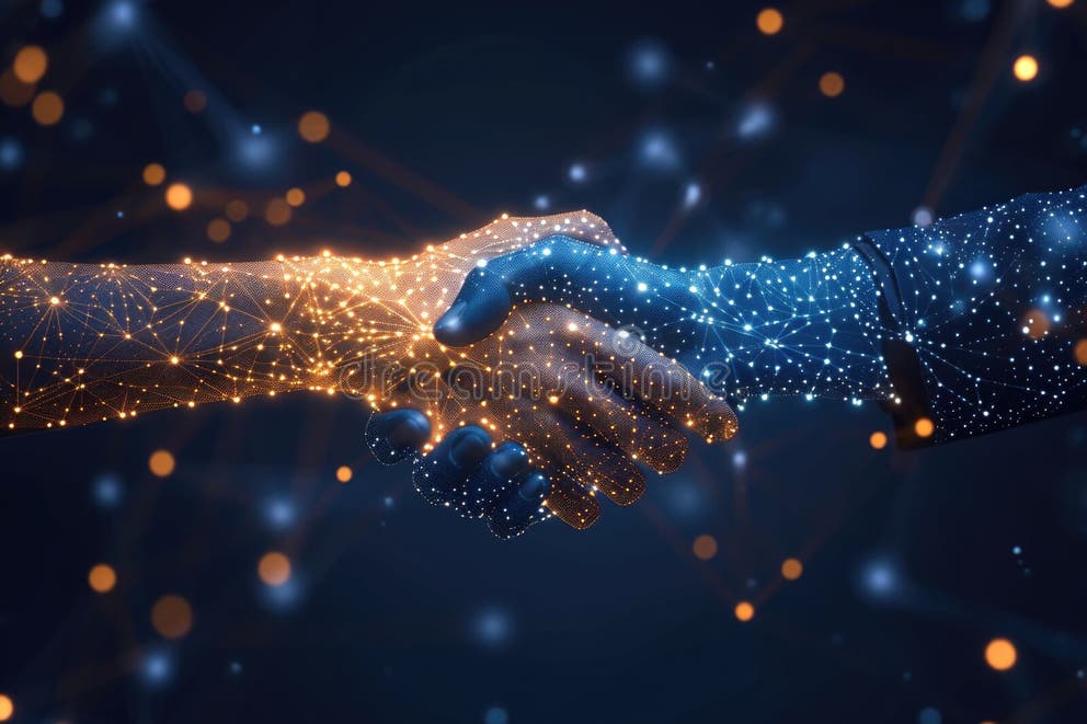 Virtual Agreement, Two Hands Shaking in a Digital Space Network. Stock ...